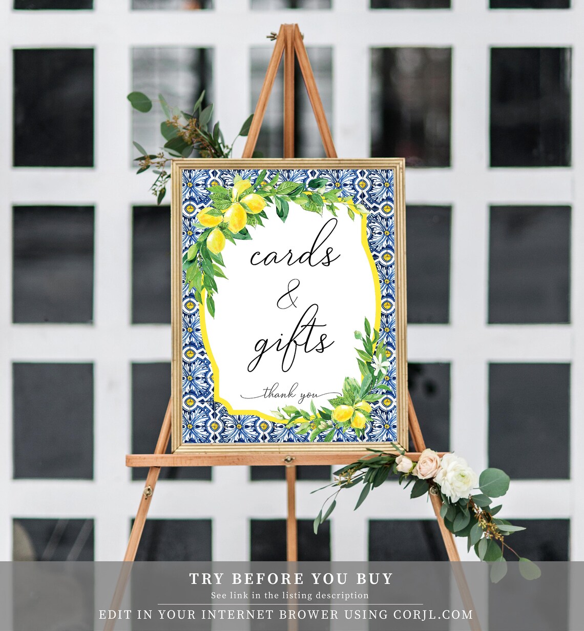 Cards and Gifts Printable Sign Positano Blue Tile Lemon - Etsy