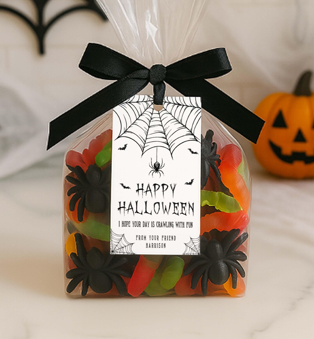 Happy Halloween Tags, Printable Trick or Treat Tag, Halloween Spider ...