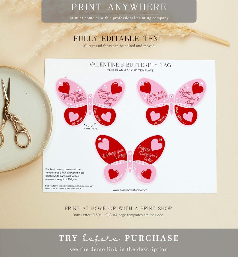 Butterfly Valentine's Day Lollipop Tags Template, Printable You Make My ...