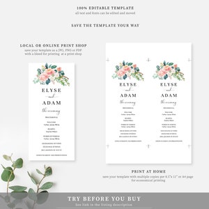 Printable Floral Wedding Program Template Editable Wedding | Etsy
