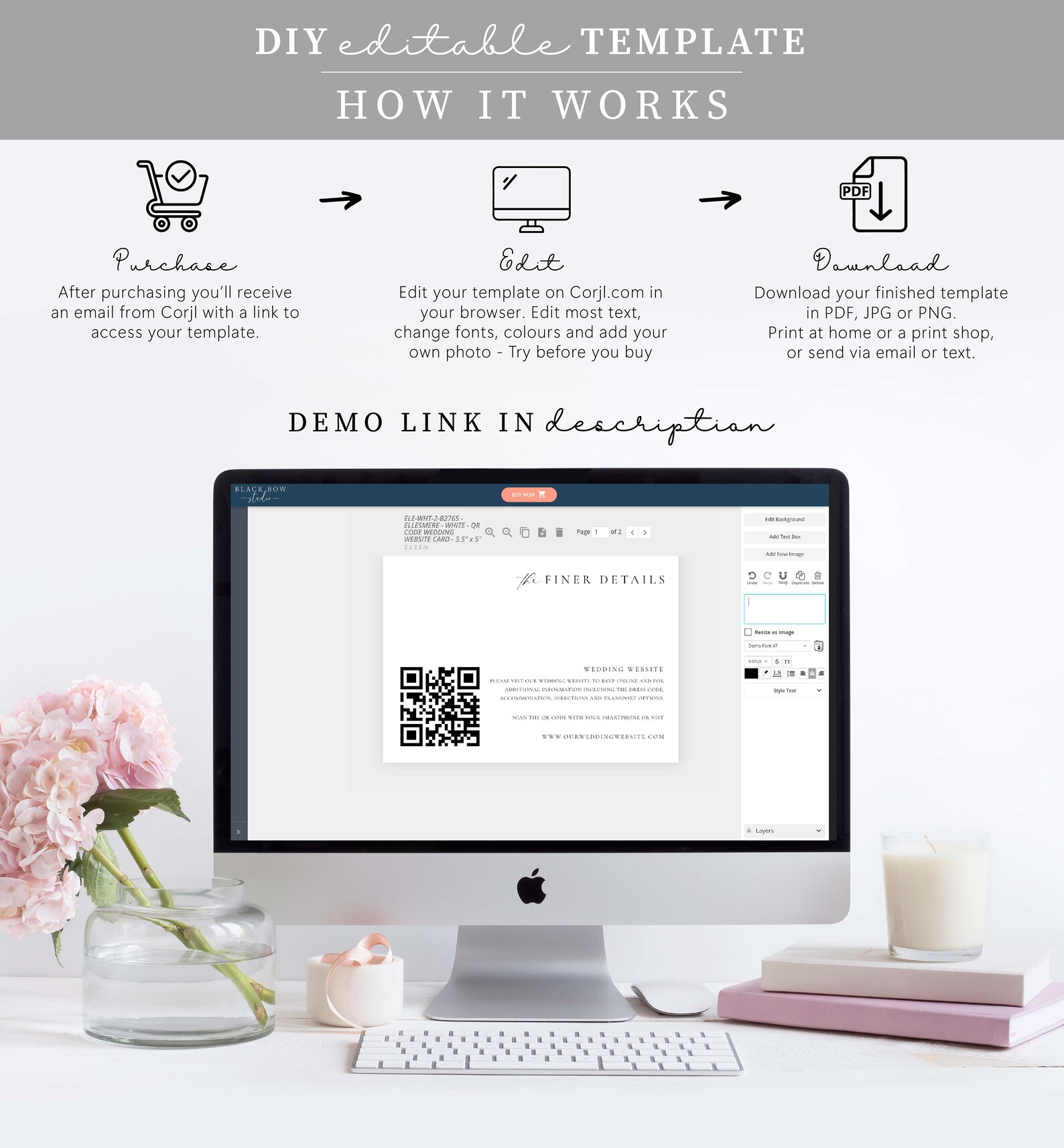 Printable QR Code Wedding Website Card, Simple Elegant Wedding Website ...