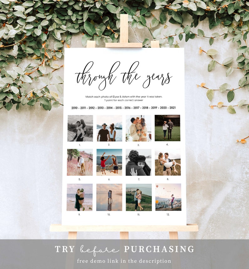 Through the Years Photo Game Poster and Card, Printable How Old Were ...