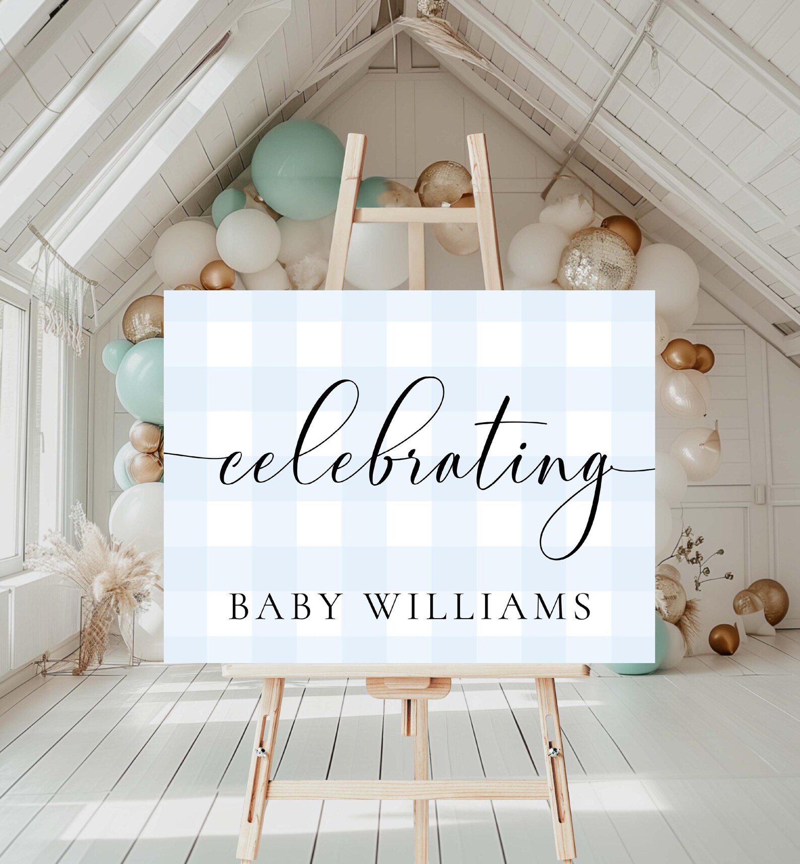 Celebrating Welcome Sign Printable Template, Blue Gingham, Boy Baby ...