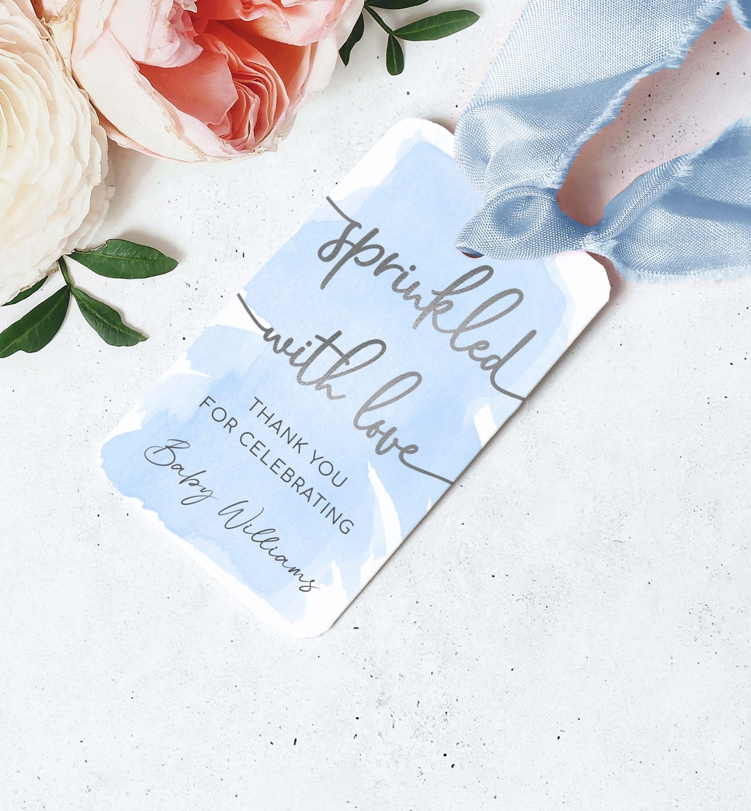 Blue Watercolor Baby Sprinkle Favor Tag Template (digital Download) - Etsy