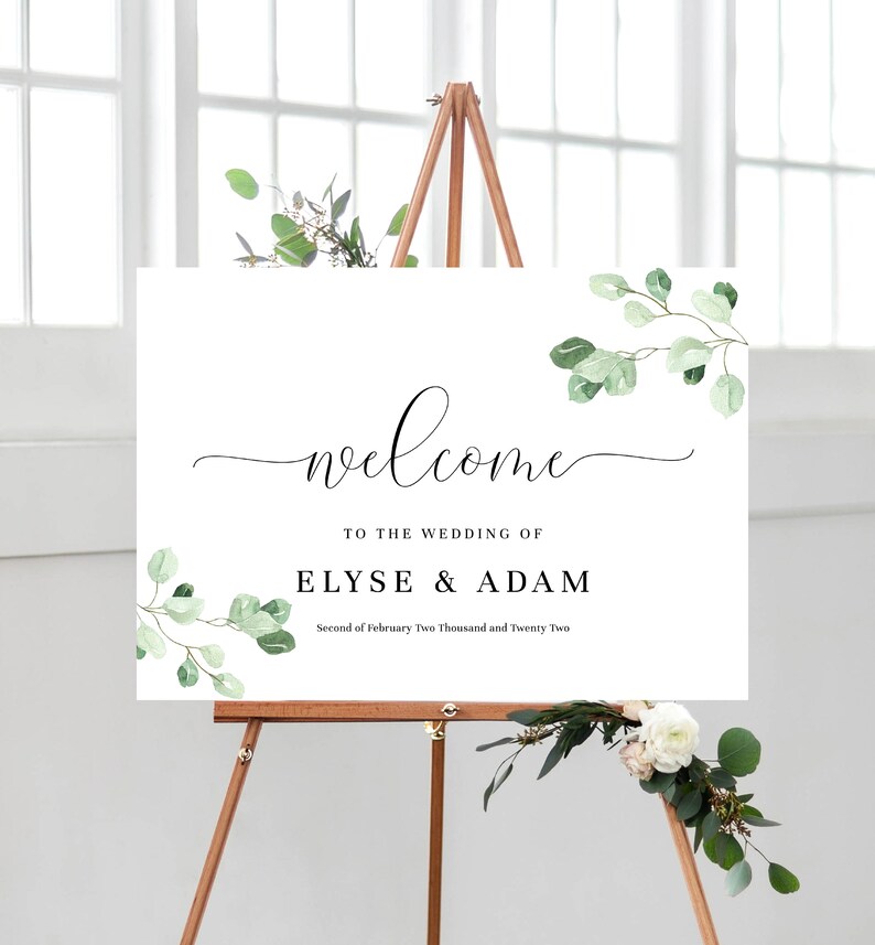 Eucalyptus Greenery Modern Welcome Sign Editable Minimalist - Etsy