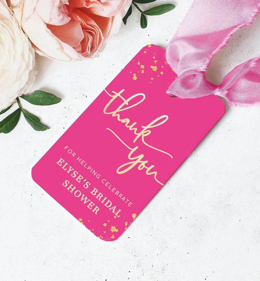 Editable Hot Pink Thank You Favor Tags – Gold Glitter (digital Download ...