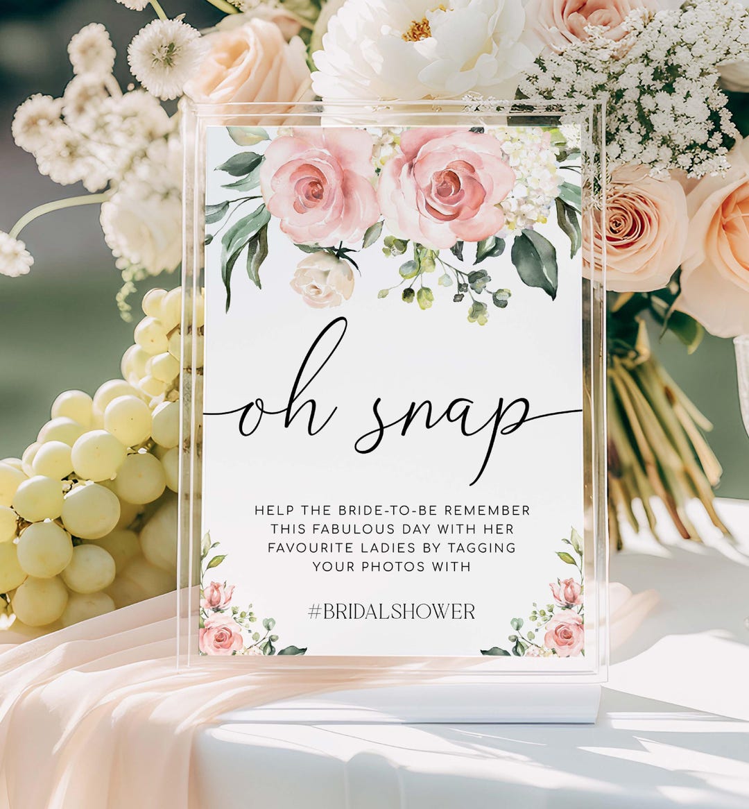 Printable Oh Snap Hashtag Sign, Blush Floral Bridal Shower Instagram ...