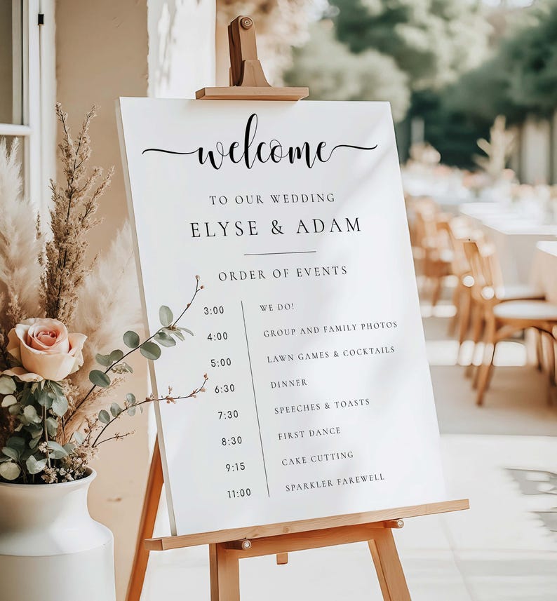 Minimalist Wedding Welcome Sign, Order of Events (printable), Leyton - Etsy