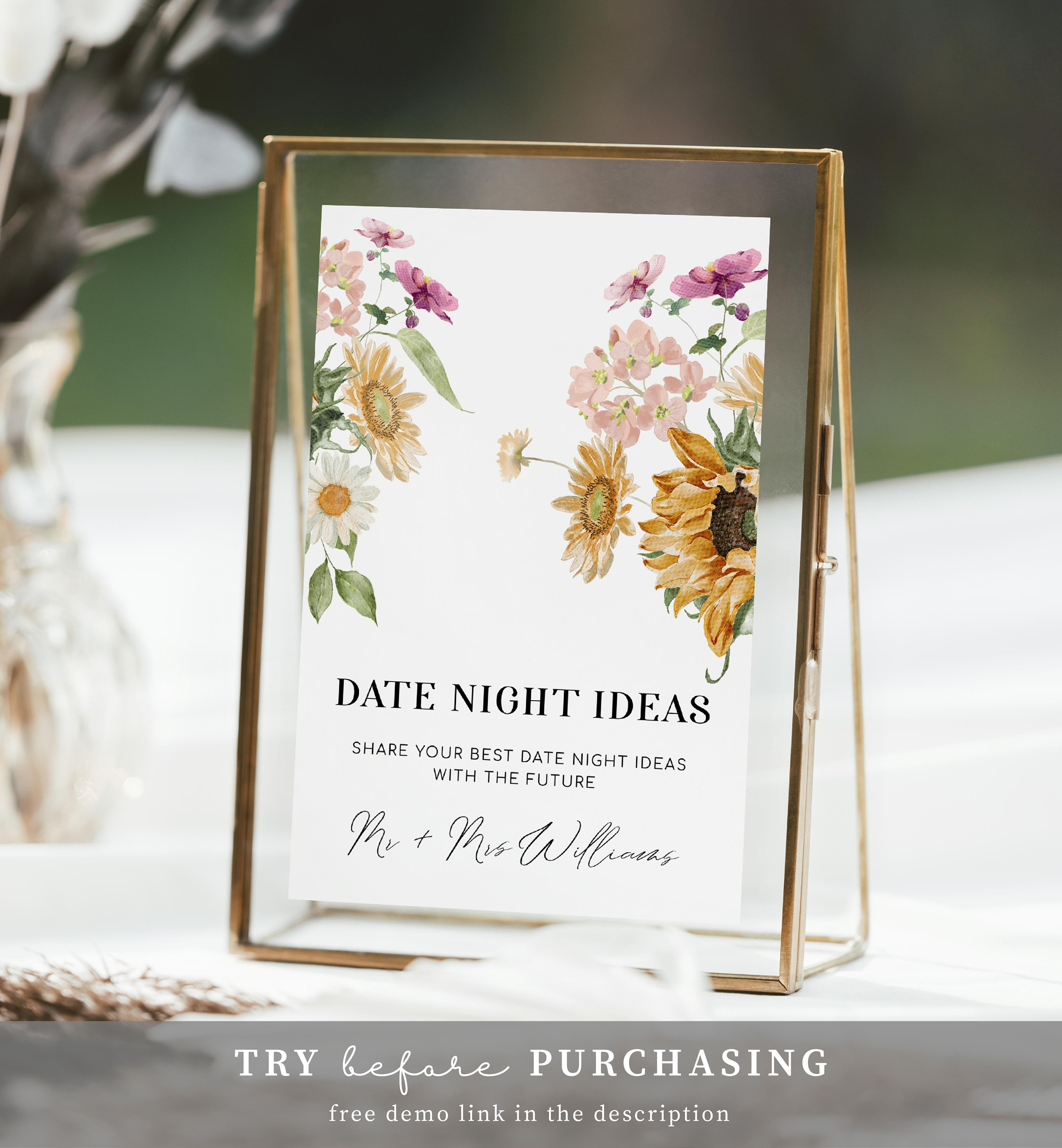 Editable Date Night Ideas Sign and Card Fall Floral Sunflower - Etsy ...