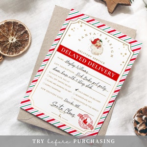 Printable Delayed Delivery Notice, Lost Christmas Present Note, Running ...