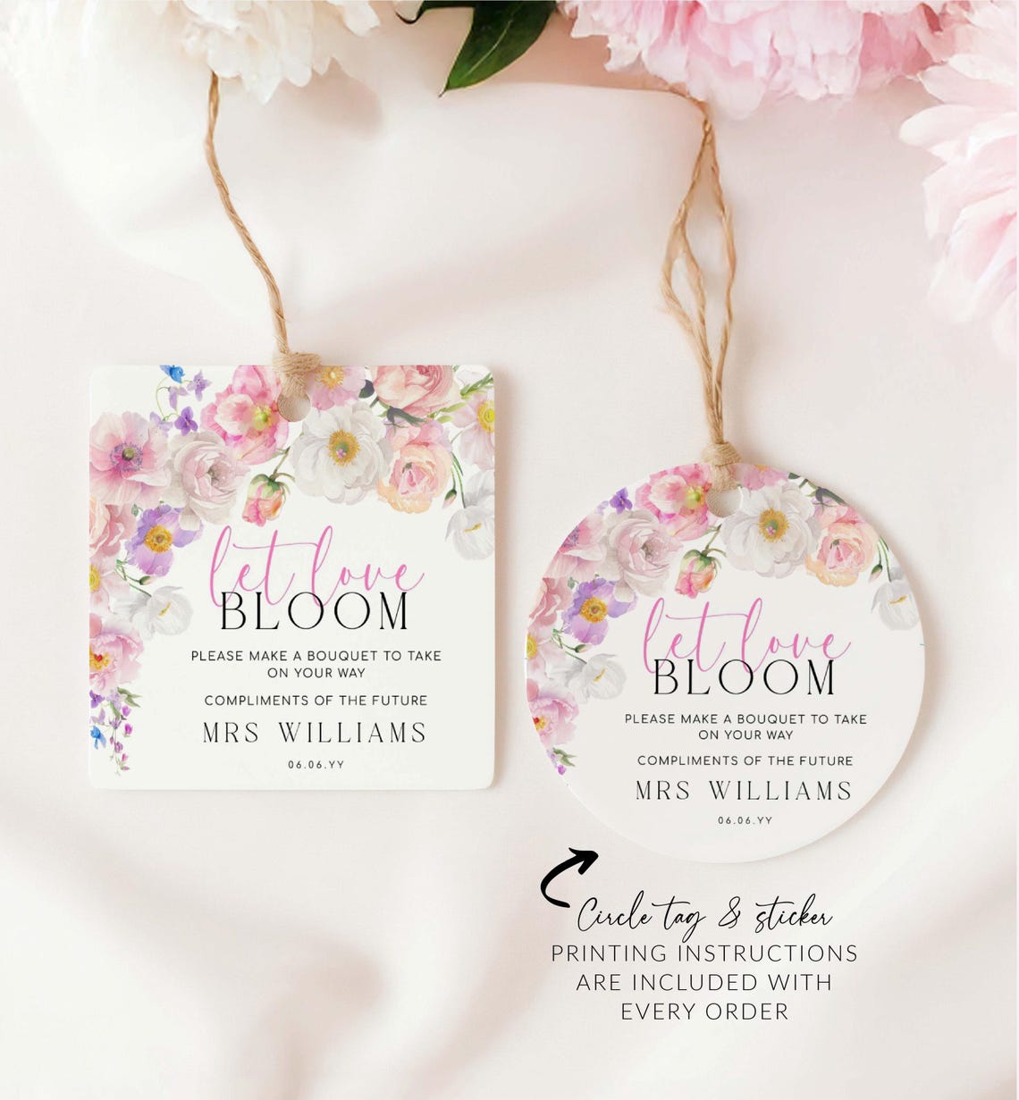 Printable Floral Bouquet Bar Sign and Favor Tag, Bridal Shower Bouquet ...