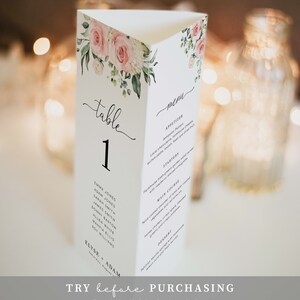 Table Number and Menu Template, Elegant Wedding Tri-fold Menu, Editable ...