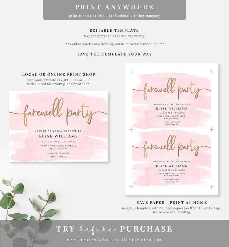 Pink Farewell Party Invitation Goodbye Party Invitation - Etsy