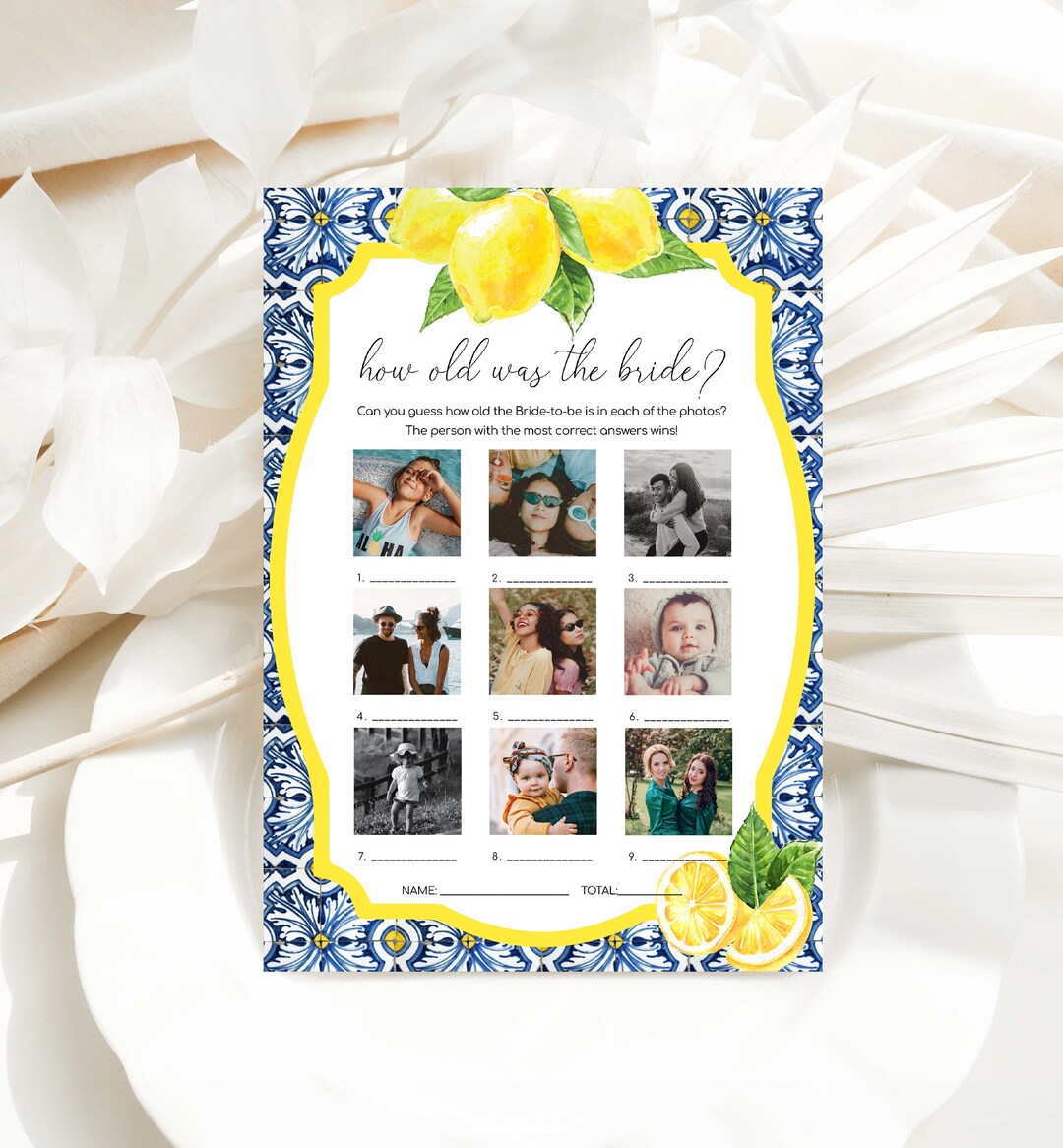 How Old Was the Bride Game, Printable Baby Photo Game, Positano Blue ...