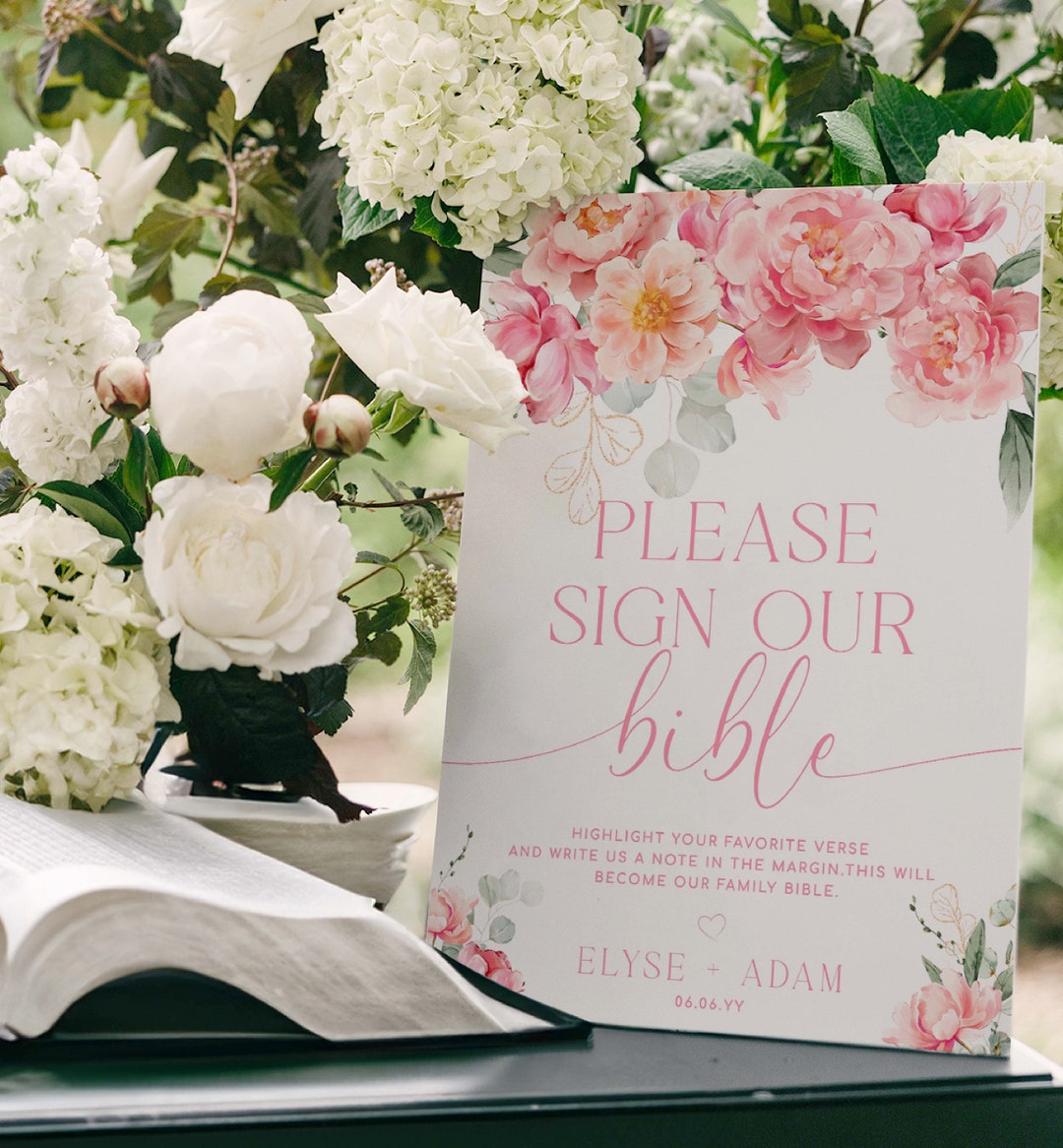 Printable Sign Our Bible Sign, Wedding Bible Guest Book Sign, Blush ...