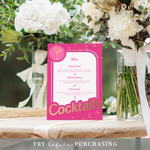 Printable Cocktail Menu Sign, Drinks Menu, Birthday Party Beverage Menu ...