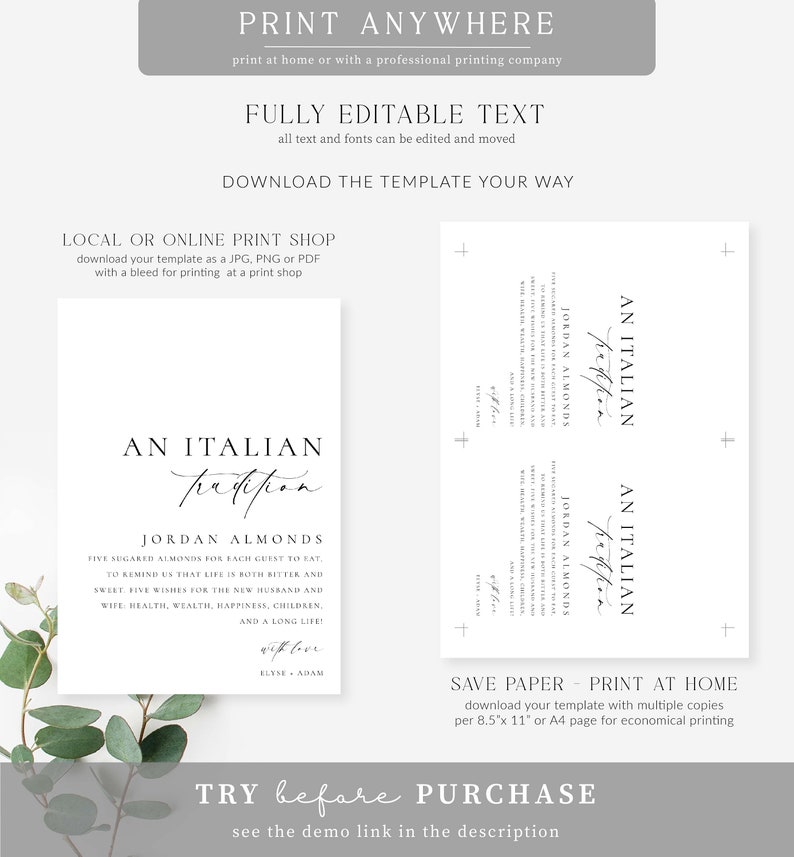 An Italian Tradition Sign, Printable Jordan Almonds Sign, Minimalist ...