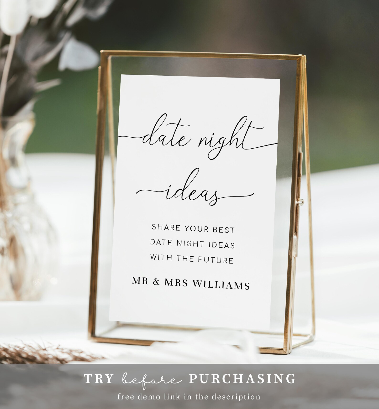 Printable Date Night Ideas Sign and Card, Minimalist Newlyweds Advice ...