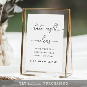 Printable Date Night Ideas Sign and Card, Minimalist Newlyweds Advice ...