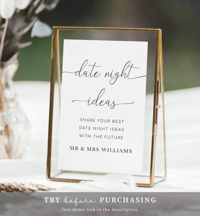 Printable Date Night Ideas Sign and Card Minimalist Newlyweds - Etsy