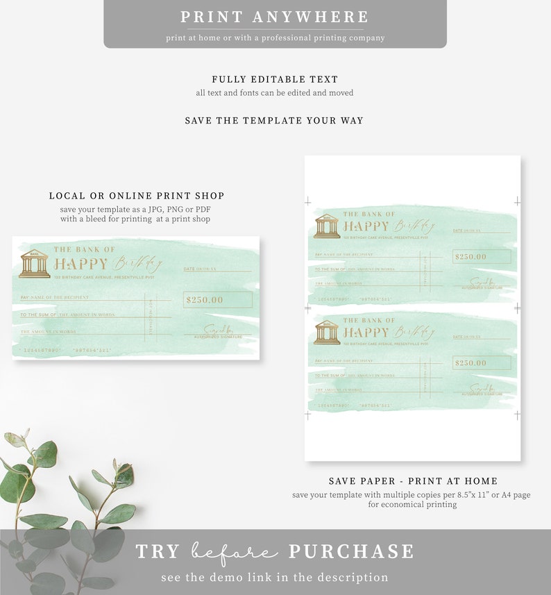 Birthday Cheque Template Fake Bank Cheque Gift Voucher - Etsy Australia