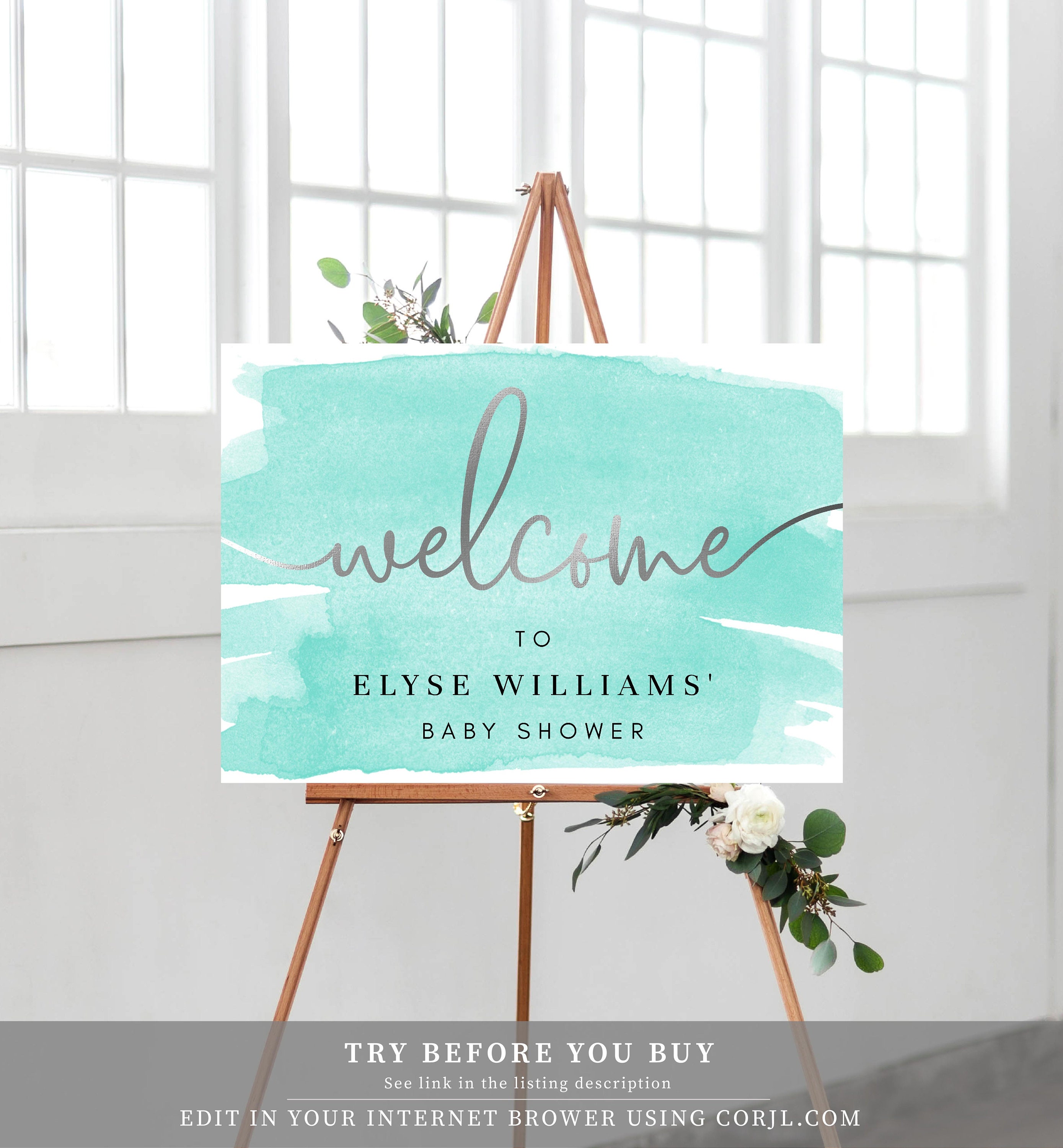 Teal Watercolour Welcome Sign Boy Baby Shower Welcome Sign | Etsy