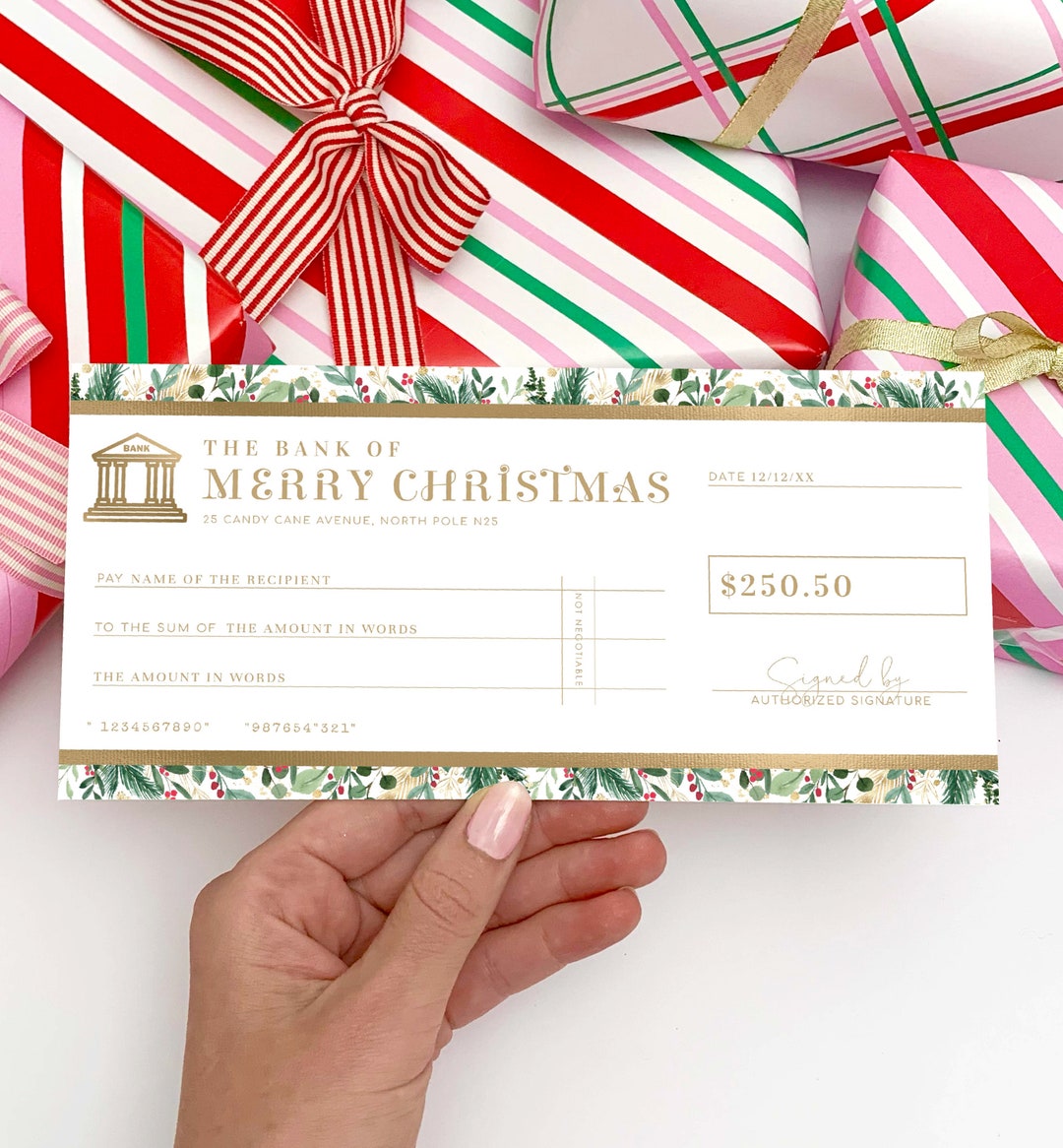 Christmas Cheque Template, Fake Bank Cheque Gift Voucher, Custom ...