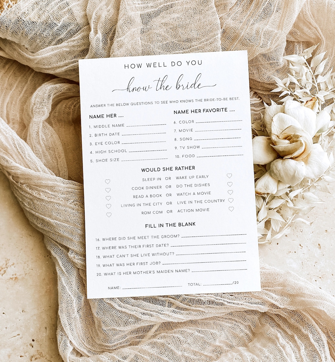 How Well Do You Know the Bride Game, Bridal Shower Trivia Game, Modern ...