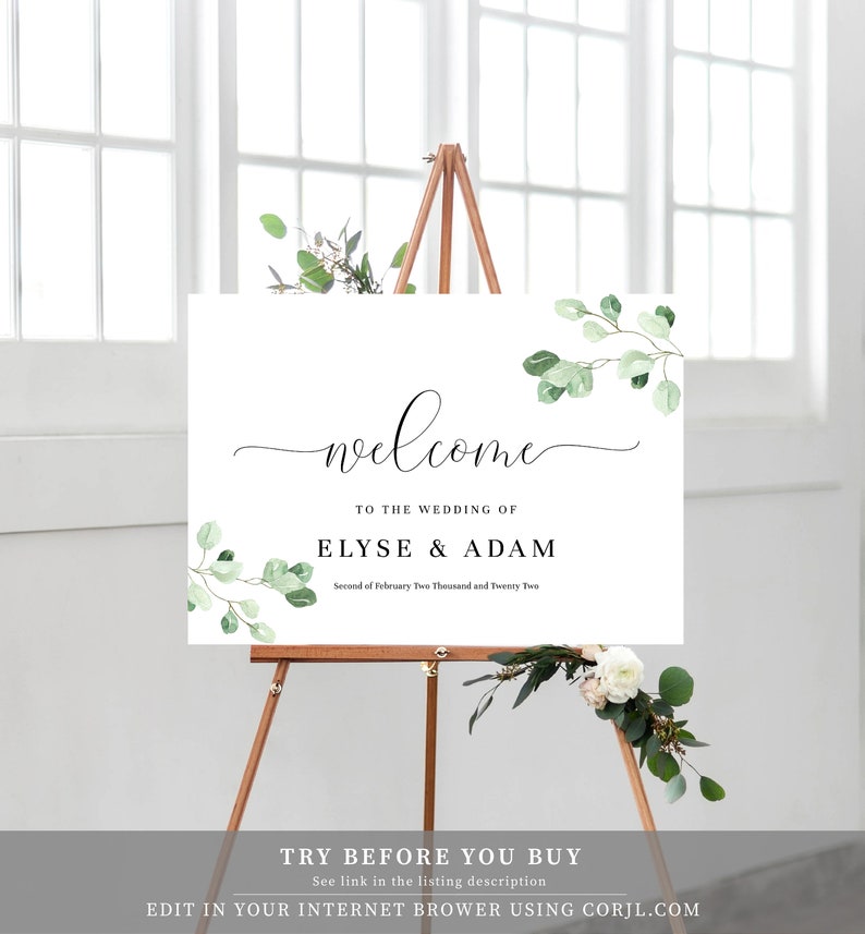 Eucalyptus Greenery Modern Welcome Sign Editable Minimalist - Etsy