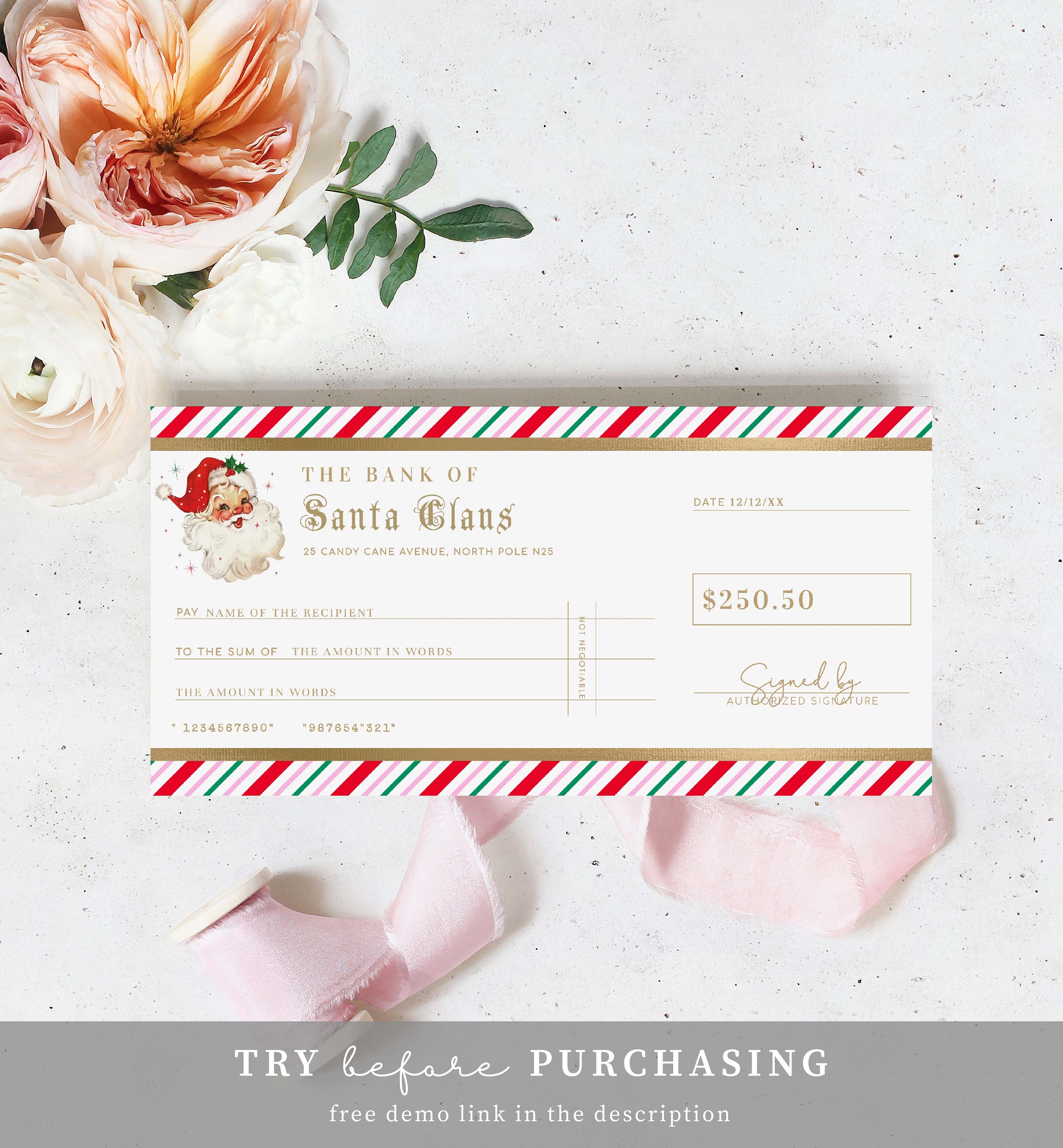 Santa Bank Christmas Cheque, Fake Bank Cheque Gift Voucher, Custom ...