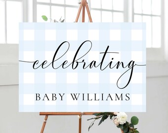 Preppy Blue Gingham Baby Shower Welcome Sign - Etsy