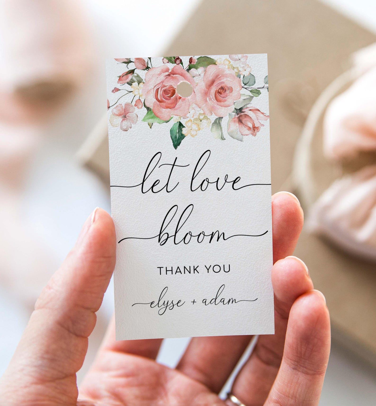 Blush Floral Let Love Bloom Favor Tag, Printable Wedding Bridal Shower ...