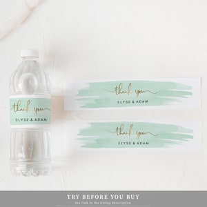 Green Watercolour Water Bottle Label Template - Printable Custom Label ...