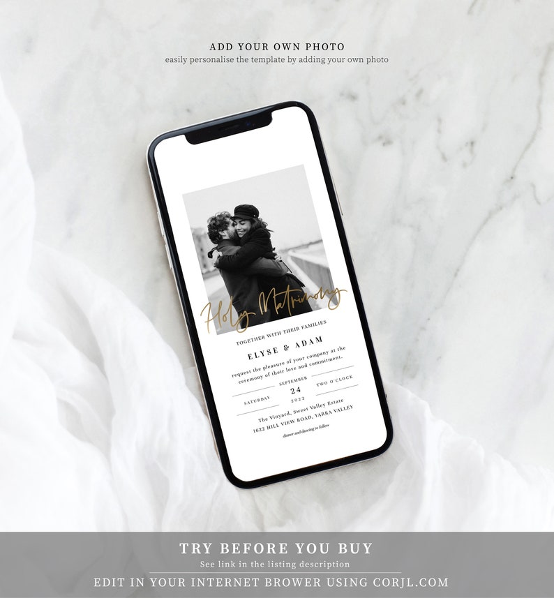 Electronic Wedding Invitation Smartphone Template Custom - Etsy