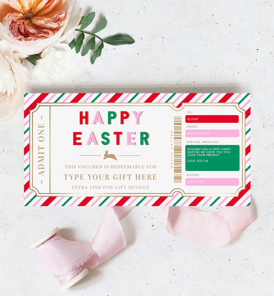 Easter Gift Voucher Template, Fully Custom Printable Gift Certificate ...