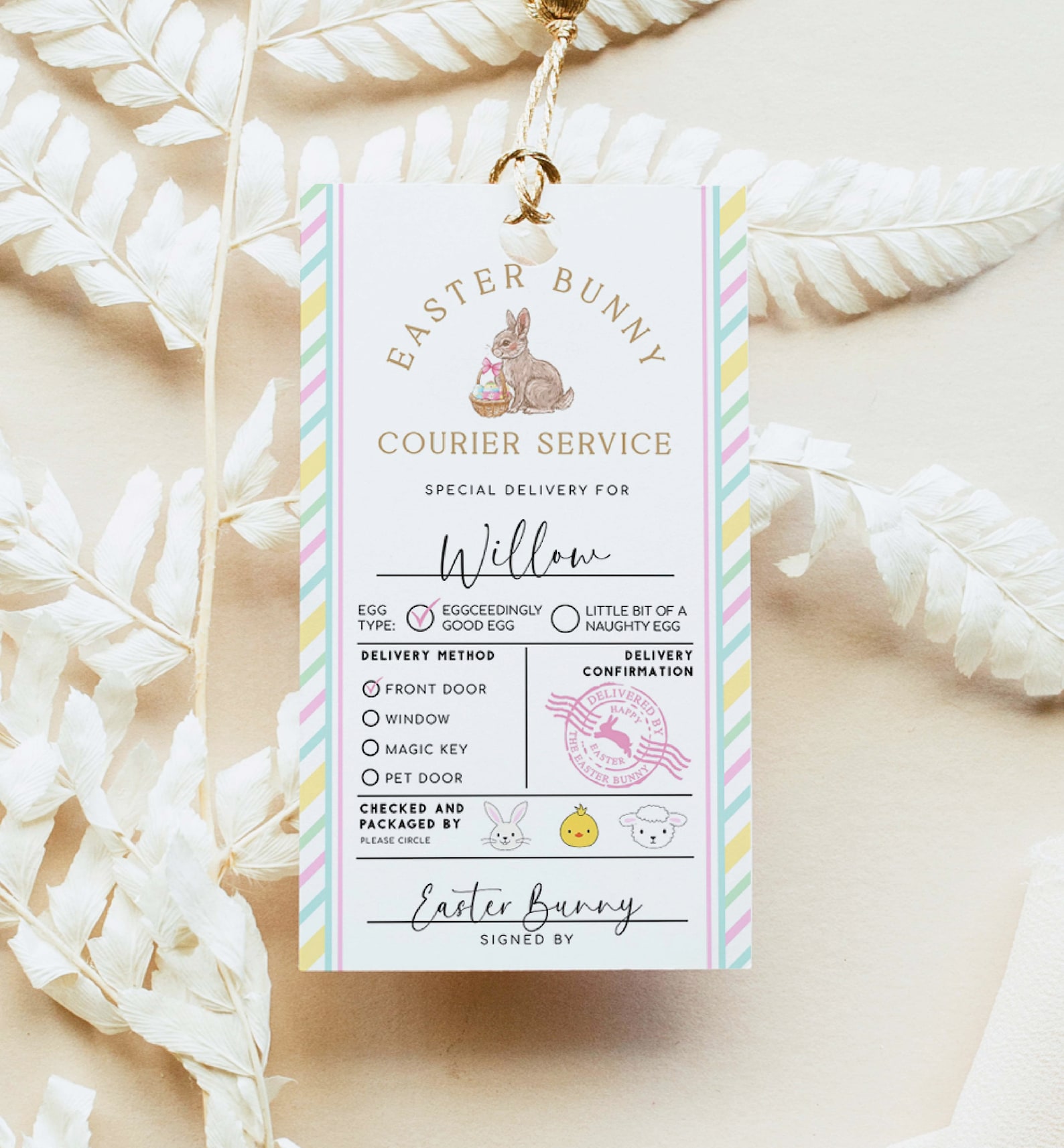 Printable Easter Bunny Special Delivery Gift Tag, Easter Gift Tags ...