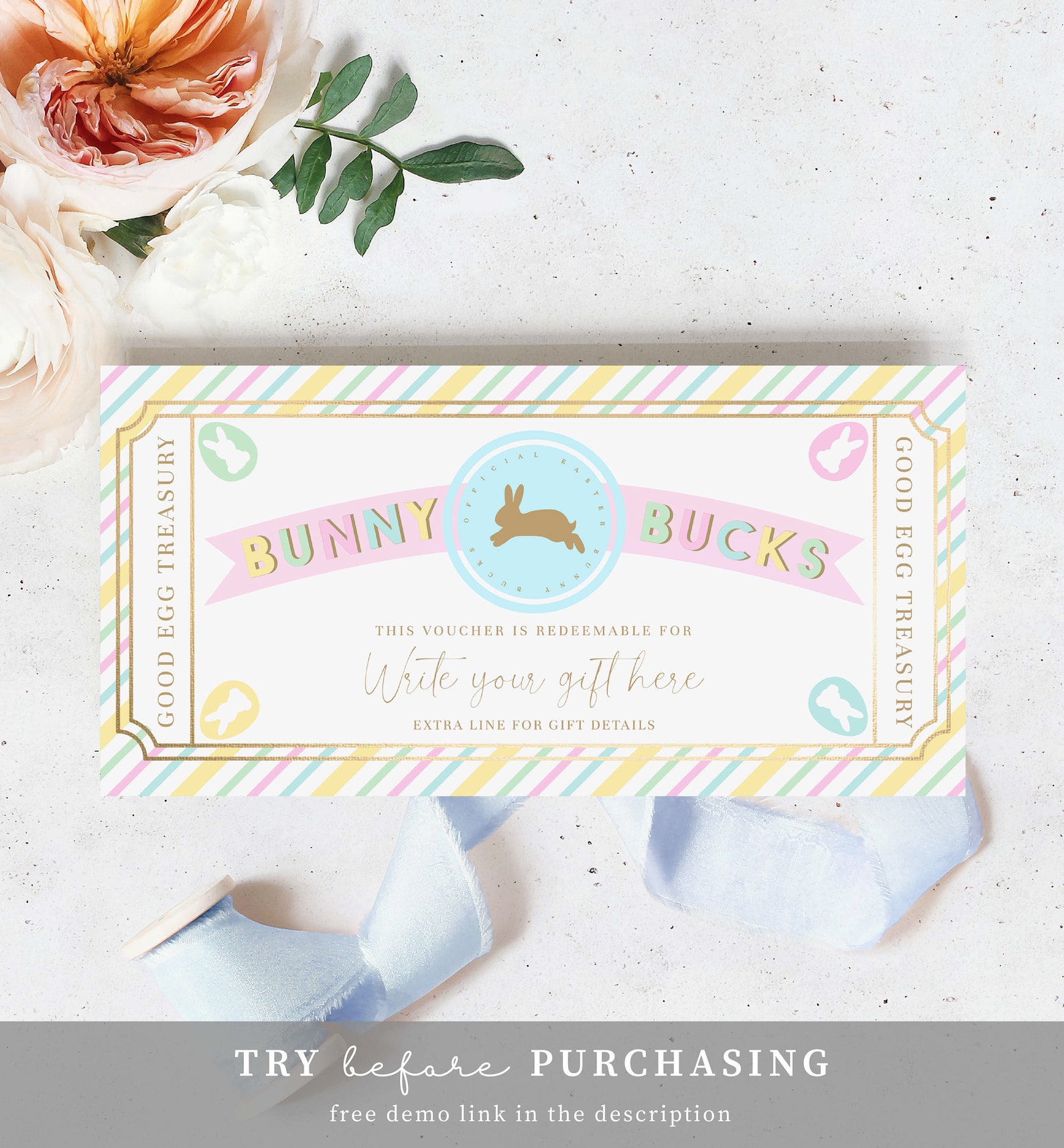 Easter Bunny Bucks Printable Template, Fully Custom Printable Gift ...