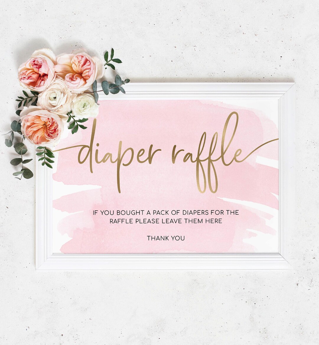 Diaper Raffle Sign, Nappy Raffle Sign, Pink Watercolour, Printable Girl ...