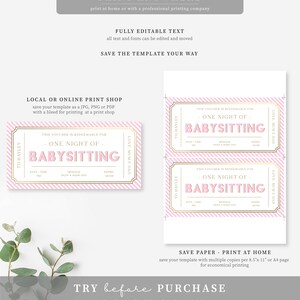 Printable Babysitting Gift Voucher Template, Birthday Childminding Gift ...