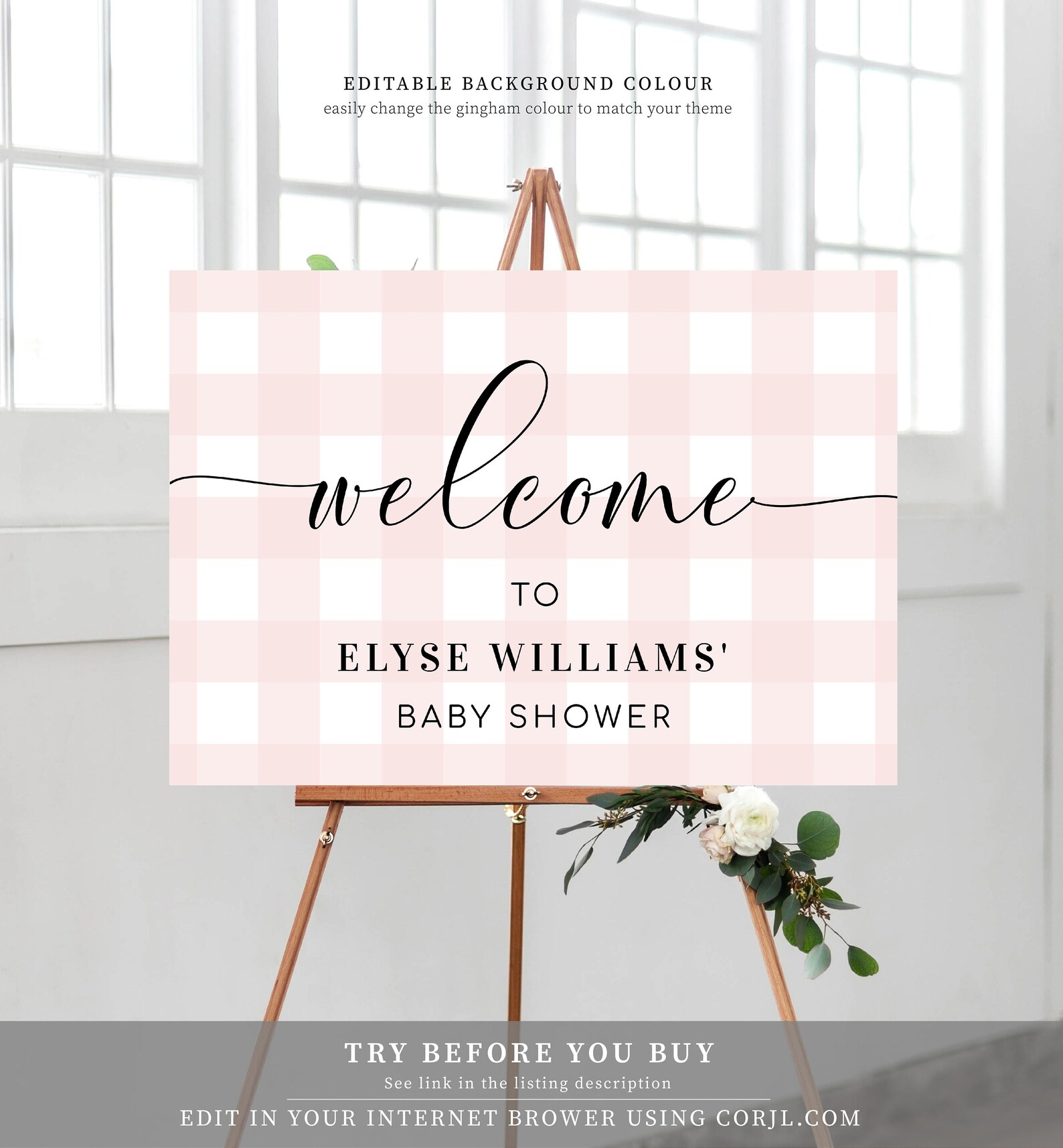 Blue Gingham Welcome Sign Boy Baby Shower Pale Blue Check - Etsy