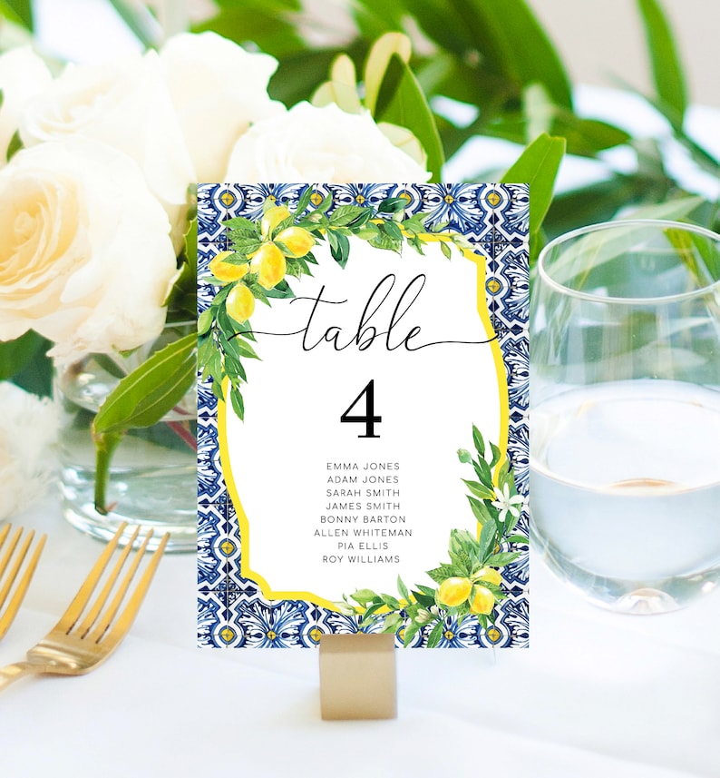 Printable Table Seating Chart Printable Positano Blue Tile - Etsy