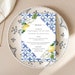Mediterranean Blue Tile Editable Menu Template Lemons Printable Wedding ...