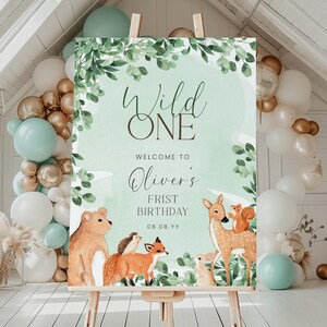Woodland Animals Welcome Sign, Printable Wild One First Birthday Forest ...