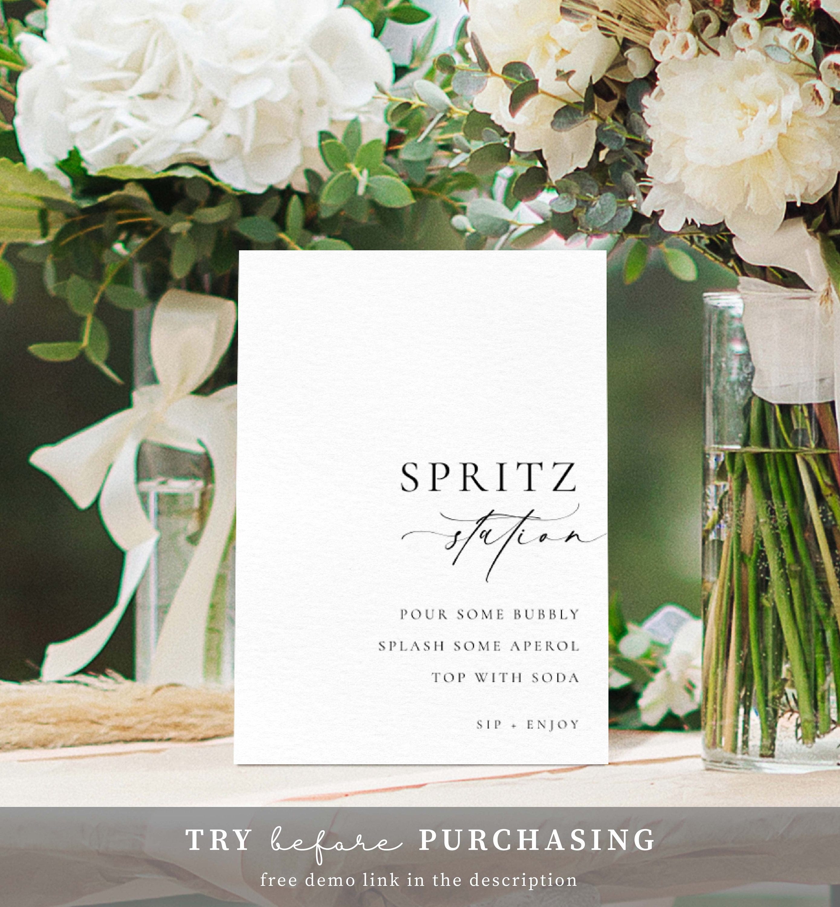 Printable Spritz Station Sign, Modern Minimalist Aperol Spritz Cocktail ...