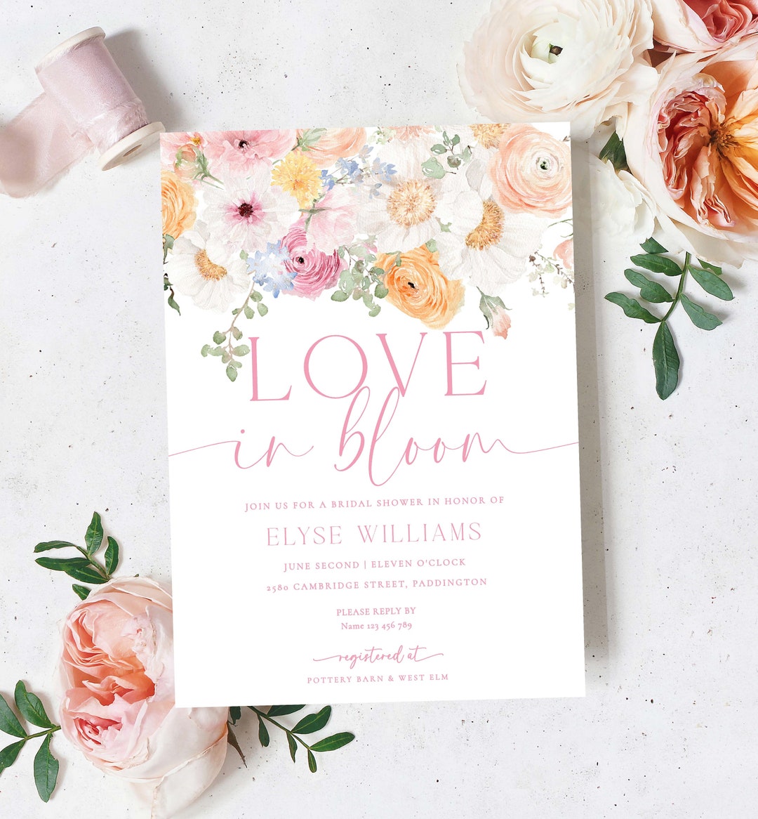 Love in Bloom Bridal Shower Invitation Template, Printable Spring ...
