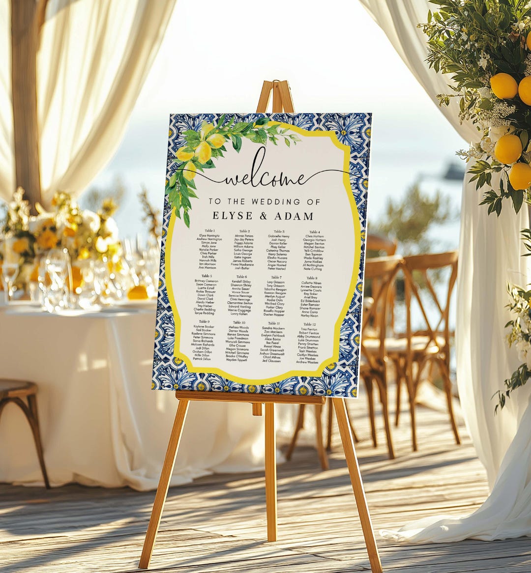 Positano Lemon Wedding Seating Chart, Blue Tile Design (digital ...