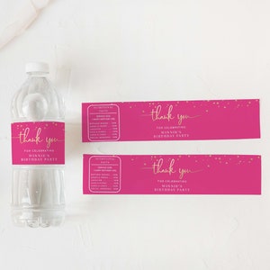 Hot Pink Water Bottle Labels, Printable Personalized Water Bottle Label ...