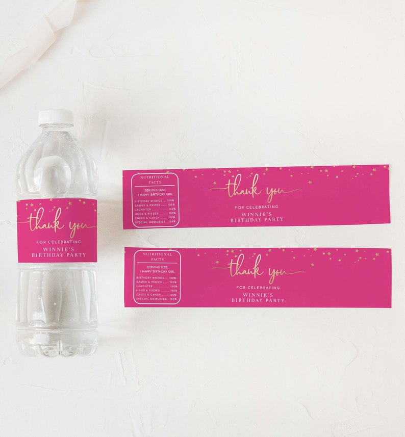 Hot Pink Water Bottle Labels, Printable Personalized Water Bottle Label ...