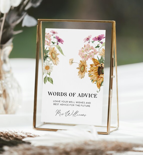 Editable Words of Advice Sign and Card Fall Floral Sunflower - Etsy