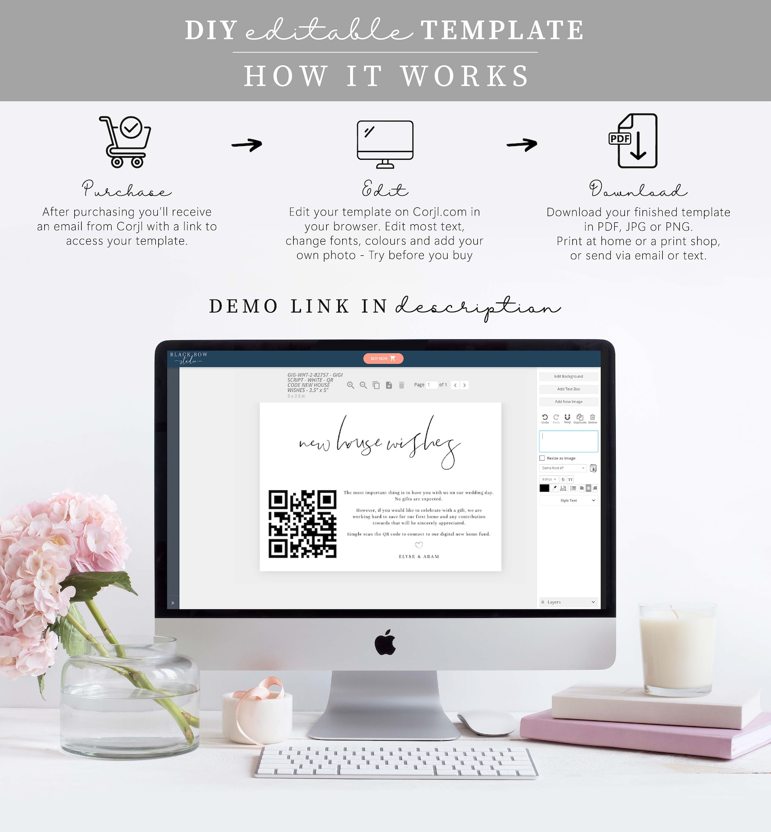 Printable QR Code New House Wishes Card, First Home Wishes, Digital New Home Fund, Minimalist ...